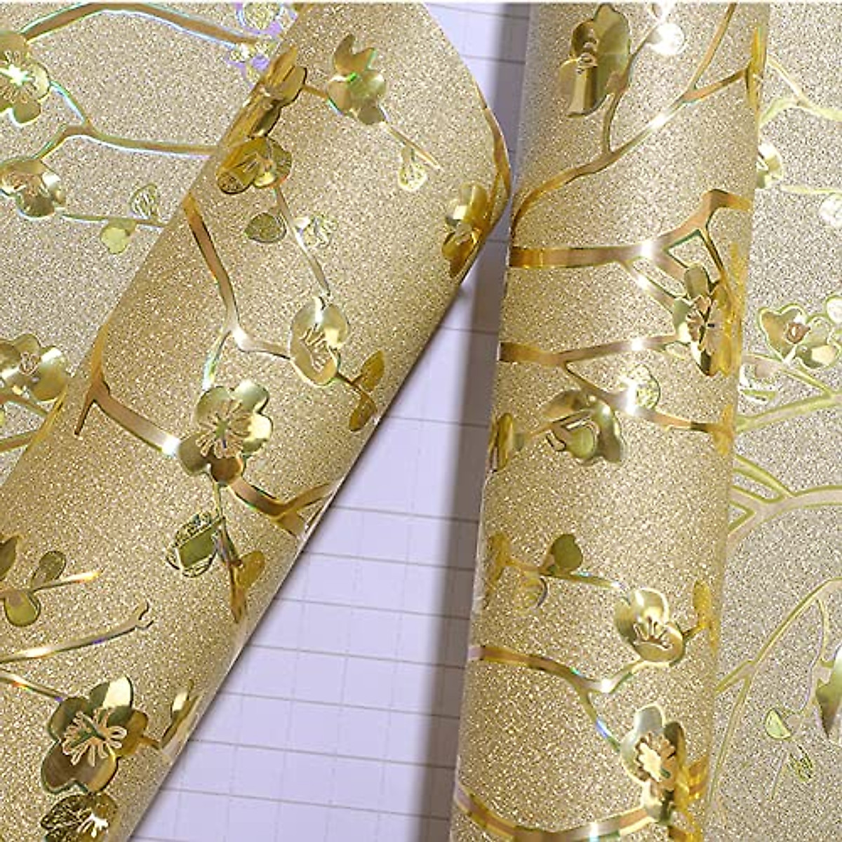 Moyishi 12''x118''Chinese Light Luxury Retro Golden Winter Plum Film Vinyl Self Adhesive Counter Top Peel and Stick Wall Decal