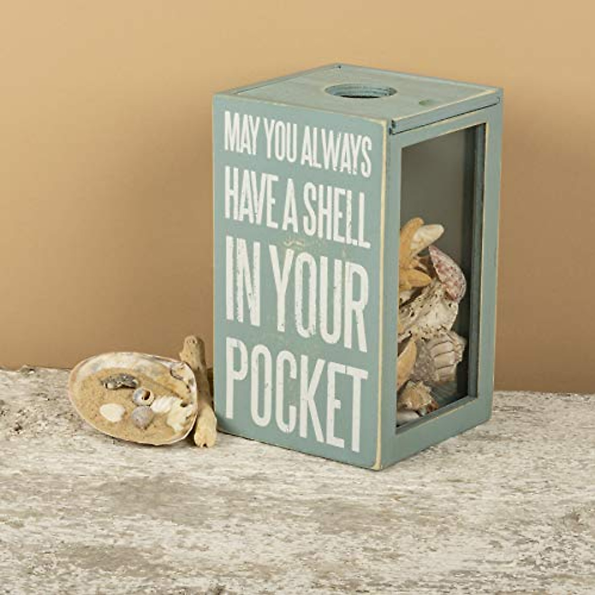 Primitives by Kathy 27813 House Decor Sea Shell Holder, 4.25 x 7.25 x 4.25-Inches, Piece of the Beach With Me, Thank You and Appreciation