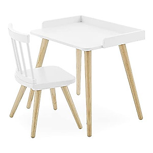 Delta Children Essex Kids' Desk & Chair Set-Greenguard Gold Certified-Ideal for Arts & Crafts, Snack Time, Studying-for Ages 4 Years+, Bianca White/Natural