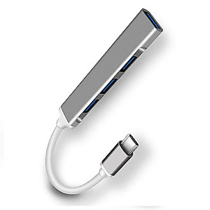 LQQH Aluminum Slim Thunderbolt Type C to USB 3.0 Hub Adapter USB 4 Ports USB C Hub for Phone PC Laptop w/Type-C, Gray