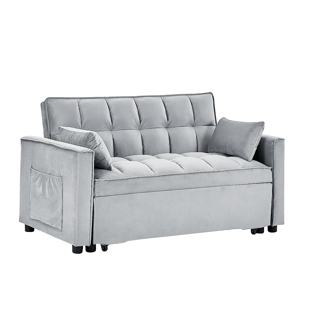 FULife Sleeper Sofa, Convertible Futon Loveseat Sofá Chair 3-in-1, Pullout Chaise Lounge Couch Bed 2-Seat with Adjustable Back for Living Room Apartment Small Space, Gray 55.2" w