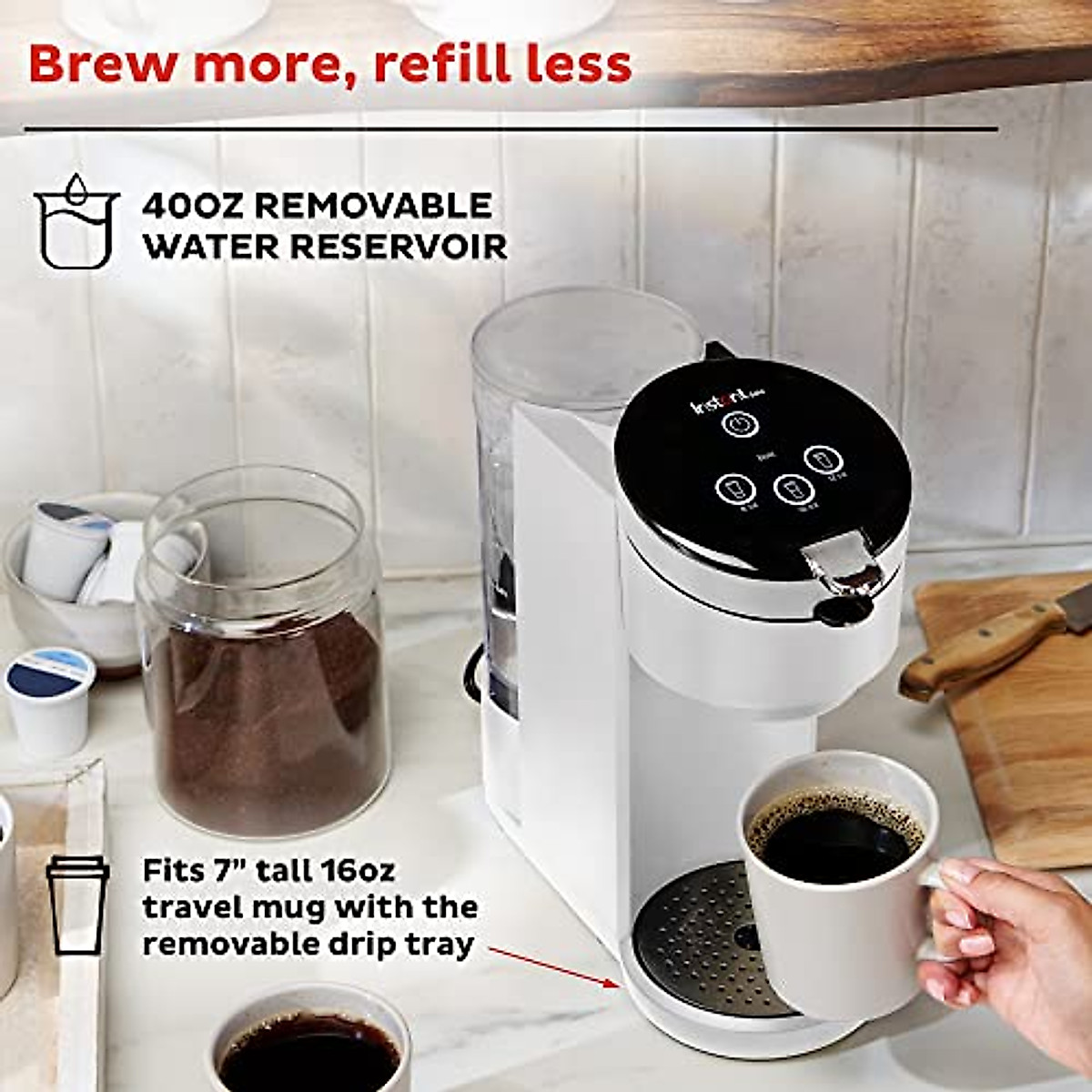 Instant Solo Single Serve Coffee Maker, From the Makers of Instant Pot, K-Cup Pod Compatible Coffee Brewer, Includes Reusable Coffee Pod & Bold Setting, Brew 8 to 12oz., 40oz. Water Reservoir, White