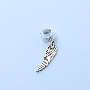 Yheakne Boho Angel Wing Cuff Earrings Silver Ring Cartilage Earrings with Dangle Wing Ear Cuffs Earrings Clip Wrap Earrings Helix Earrings Jewelry for Women and Girls