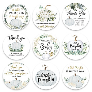 Quera 90 Little Pumpkin Baby Shower Thank You Stickers, Fall Baby Shower Party Favor Stickers,Fall Themed Baby Shower Favor Stickers 2inch（Green）