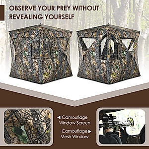 GYMAX Hunting Blind, 3 Persons Pop Up Ground Blind with Shooting Hole, Windows & Silent Sliding, 360 Degree See Through Portable Durable Hunting Tent, Camouflage Ground Blind for Deer Turkey Hunting