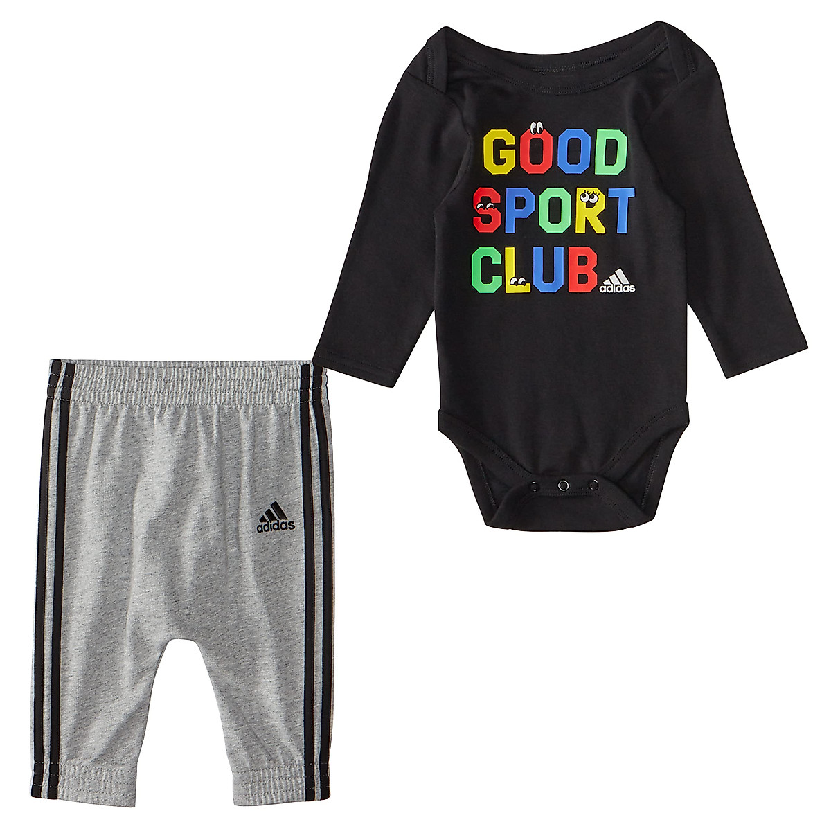 adidas baby boys Long Sleeve Bodyshirt Jogger Set Pants, Black, 6-9 Months US