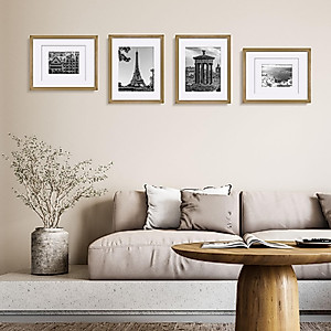 Egofine 11x14 Picture Frame Display Pictures 5x7/8x10 with Mat or 11x14 Without Mat Made of Solid Wood Covered by Plexiglass for Table Top Display and Wall Mounting Photo Frame, Light Brown