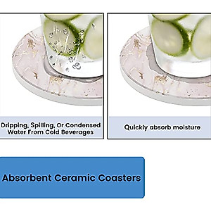 Marble Pattern Coasters Set of 2, Pink Marble Large Coasters for Drinks Absorbent Decor Cork Coasters Anti-Slip Ceramic Coaster Round Coaster Set for Farmhouse, Home