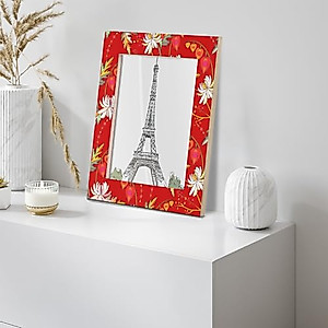 Yzrwebo Ethnica Floral 4x6 Picture Frame Red Background Wood Photo Frames High Transparent Horizontal and Vertical Tabletop Display or Wall Mounting for Family Home Gallery Office