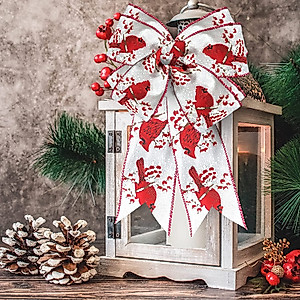 ACSENCETER Red Cardinal with Berry White Patterned Wired Ribbon for Christmas Tree Decorations, Gift Wrapping, Wedding Parties, Garlands and DIY Crafts 2.5" x 10 Yards Christmas Ribbon