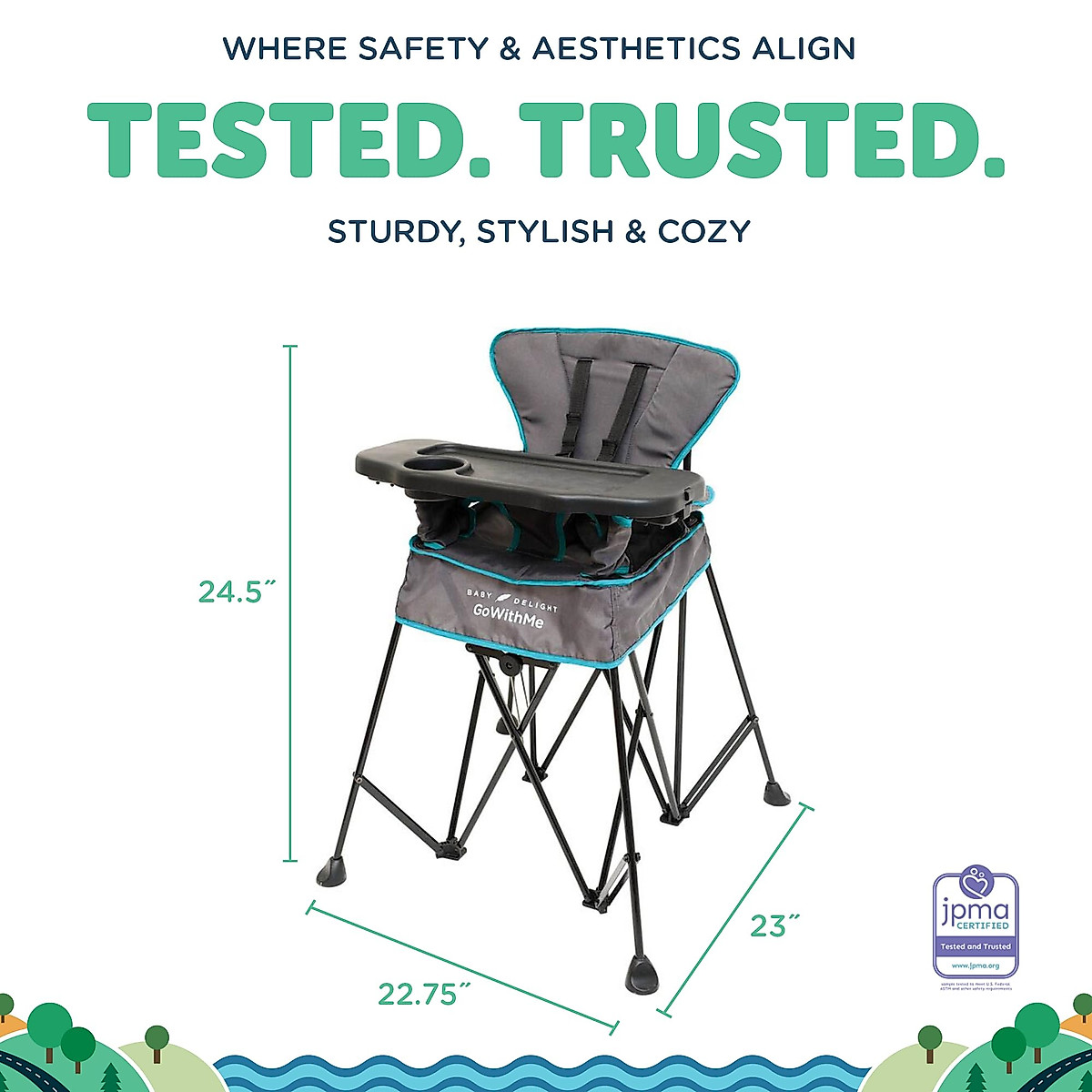 Baby Delight Go with Me Uplift Deluxe Portable High Chair, Indoor and Outdoor,Slate Grey