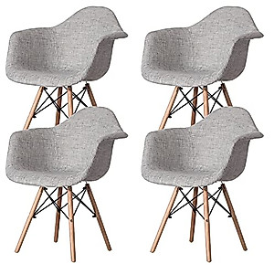 Mid-Century Modern Style Fabric Lined Armchair with Beech Wooden Legs, Grey Set 4