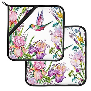 Garden with Birds and Flowers Heat Resistant Non-Slip Pot Holder, Professional Oven hot pad Gloves for Cooking, Baking, and Grilling
