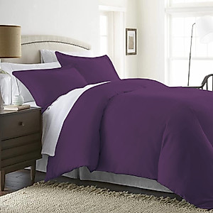 Velfont 3Pcs Duvet Cover Set 100% Egyptian Cotton 800 Thread Count Duvet Cotton with Zipper Closure & Corner Ties, Super King Size (116" x 98") Inch, Plum Solid