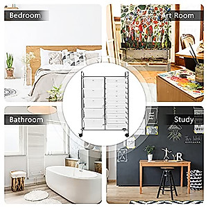 KOTEK 15-Drawer Rolling Storage Cart, Multipurpose Mobile Utility Cart with 4 Wheels, Home Office School Tools Scrapbook Paper Organizer (Clear)