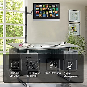 Bracwiser Single Fully Adjustable Standing Height Monitor Arm Stand Mount 800mm Tall for Monitor Computer Screen 13 15 17 19 20 22 23 24 26 27 30 32 inch VESA 75 100 (MD7821)