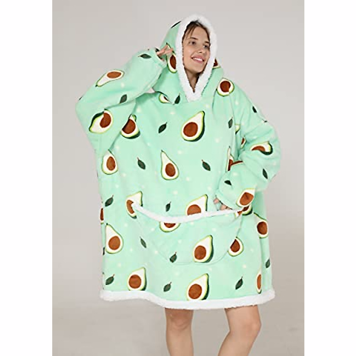 SZCMSM Oversized Hoodie Blanket Sweatshirt,Wearable Blanket for Adult Women Men Soft Warm Comfortable Sherpa TV-Blanket,Avocado Green