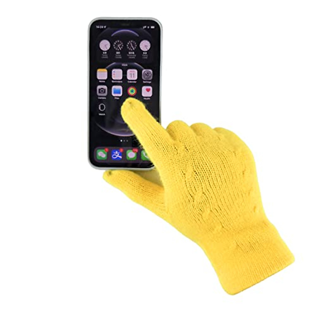 BRUCERIVER Women's Knit Scarf & Glove Set Touchscreen Function Cashmere Feel Cable Design (Lemon Yellow)