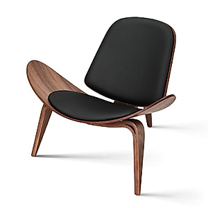 Furgle Mid Century Modern Shell Lounge Chair, PU Leather, Tripod Plywood Classic Design Solid Wood Accent Chairs for Living Room, Reading, Lounge, Office, Salon Style-16