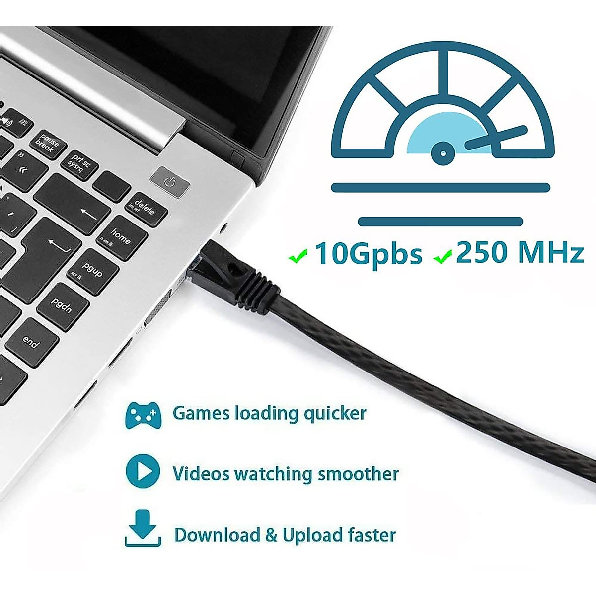 DEEGO Cat 6 Ethernet Cable 50 ft, Flat Wire LAN Rj45 High Speed Internet Network Cable Slim with Clips, Faster Than Cat5e,Cat5 with Snagless Connectors for PS4, Xbox, Switch Boxes, Modem Router,Black