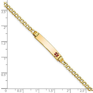 14K Yellow Gold Medical Alert Cuban Link Name Bar Identification ID Bracelet 8 inch