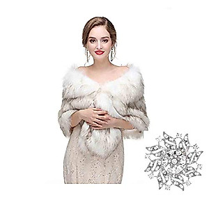 Yfe Women's Faux Fur Wraps and Shawls Wedding Fur Stole Shrug 1920 Faux Fur Scarf Coat (White)