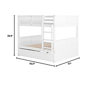 Merax Full Over Full Bunk Bed with Trundle,Wooden Trundle Bed Frame with Ladder Safety Guardrail,Convertible to 2 Platform Beds for Kids Teens,White