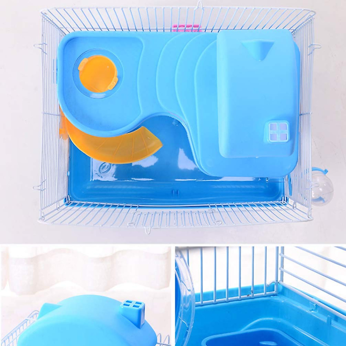 VOSAREA Hamster Cage Gerbil Haven Habitat Small Animal Cage Includes Play Slide Exercise Wheel Hamster Hide- Out Water Bottle (Light Blue)