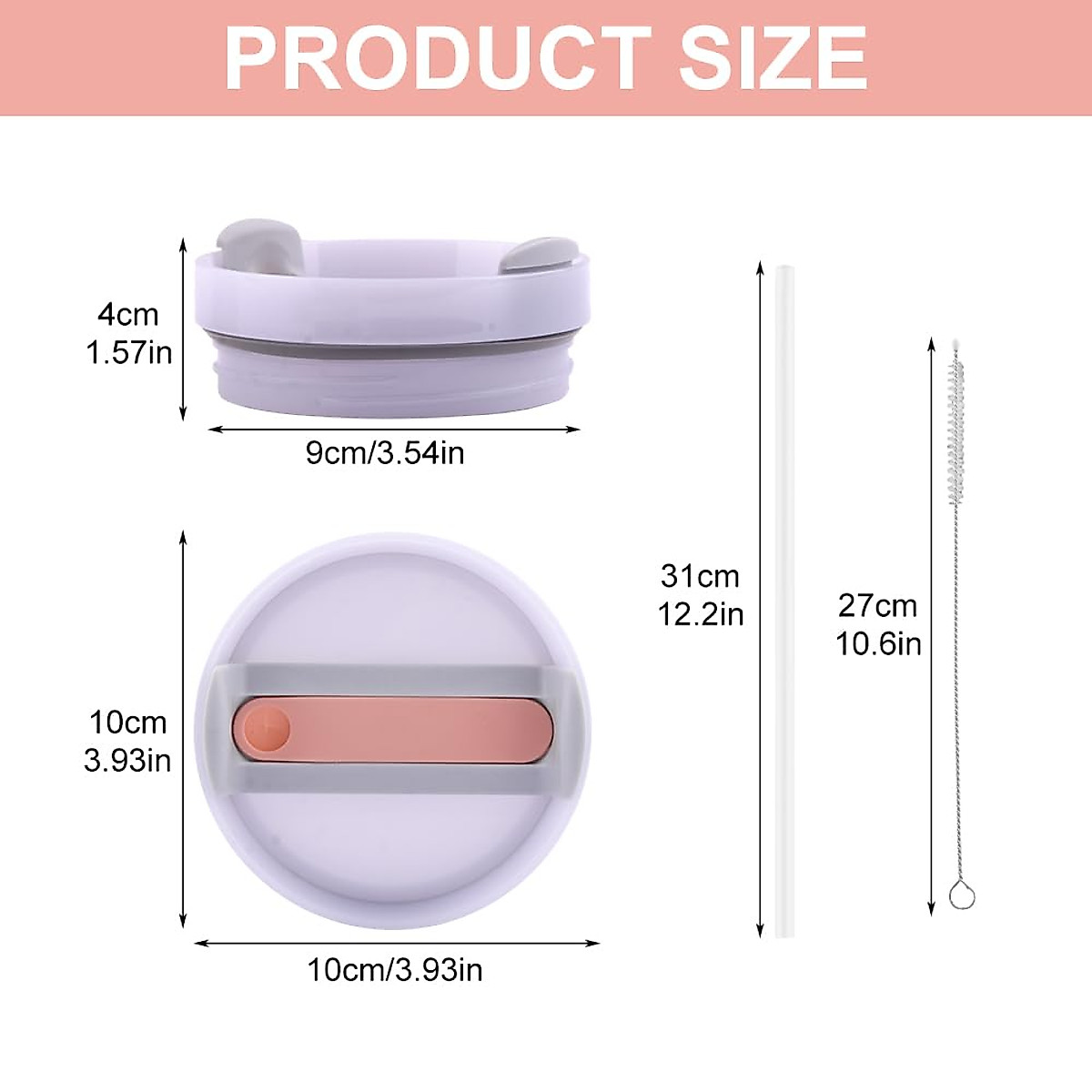 2 Pack Tumbler Lids for Stanley Cup, 40oz Tumbler Cover Spill Proof, Replacement Lid for Stanley Cup Accessory, with 2 Replacement Straws and 2 Straw Cleaning Brushes