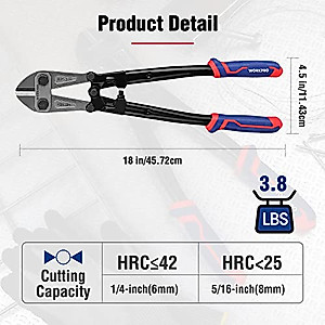 WORKPRO 18" Bolt Cutter, Chrome Molybdenum Steel Blade, Heavy Duty Bolt Cutter with Soft Rubber Grip, Cutting Tool for Cut Chain, Wire, Screw, Rivet