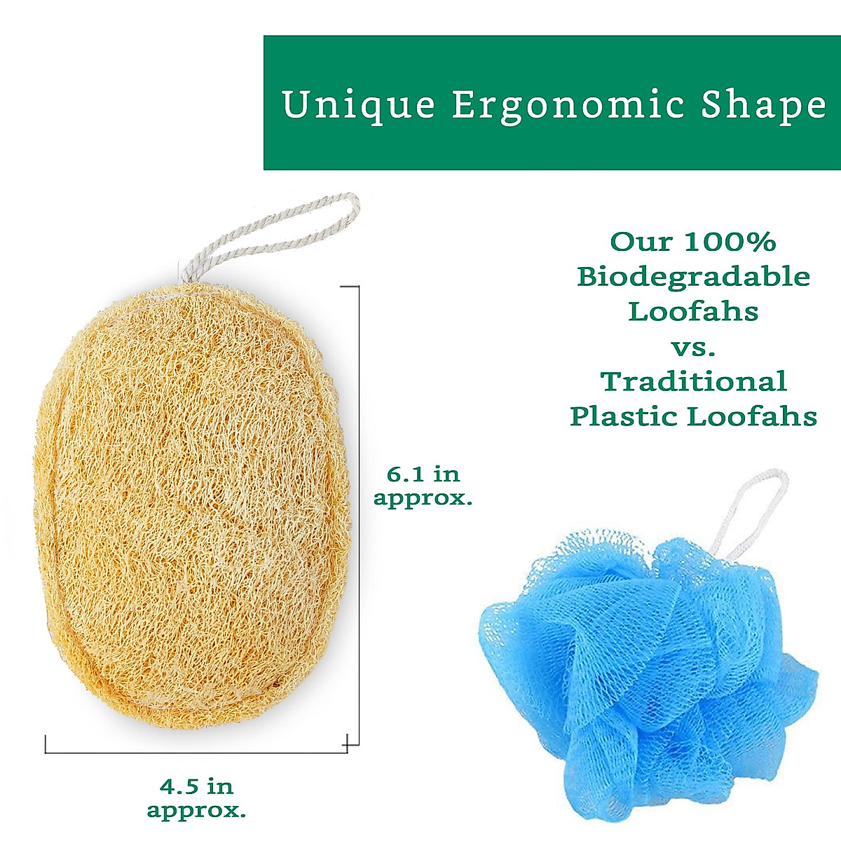 Natural Loofah Exfoliating Sponge (4 Pack) - Loofa Exfoliating Body Scrubber - Biodegradable Organic Loofah Sponge - Shower Luffa Sponges - Shower Lufa - Estropajos para el Cuerpo