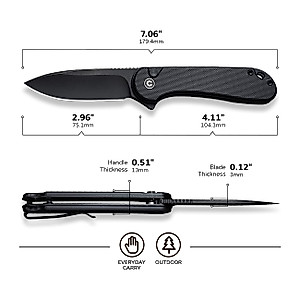 CIVIVI Elementum II Pocket Folding Knife, 2.96" Nitro-V Steel Blade G10 Handle Utility Knife with Deep Carry Pocket Clip for Camping Hiking Hunting C18062P-1