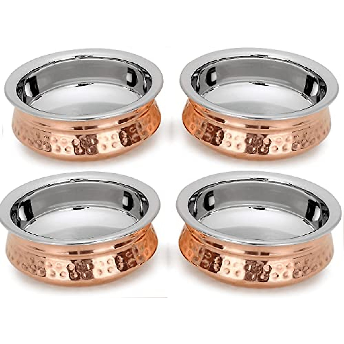 Zap Impex Copper Tableware Serving Bowl Indian Serveware Handi Set Tureen Copper Stainless Steel Serving Dishes (13 cm) set of 4