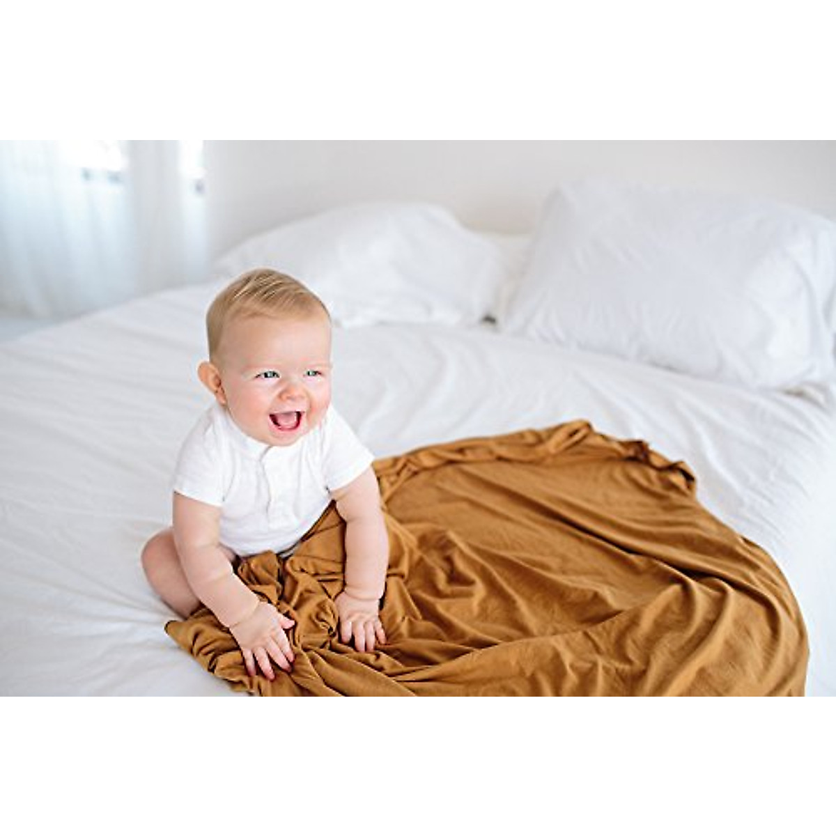 Copper Pearl Large Premium Knit Baby Swaddle Receiving Blanket Camel