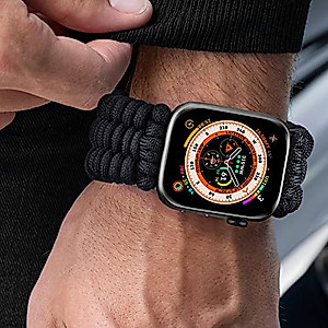 CAGOS Compatible with Apple Watch Band 49mm 45mm 44mm 42mm, Rugged Survival Paracord Nylon Strap Braided Sport Loop for iWatch Bands Ultra 2 Series 9 8 7 6 5 4 3 2 1 SE Men, Black L