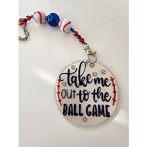 TAKE ME OUT TO THE BALLGAME UV RESIN/ACRYLIC REAR VIEW MIRROR BEADED CAR CHARM – HANDMADE – FREE STANDARD SHIPPING