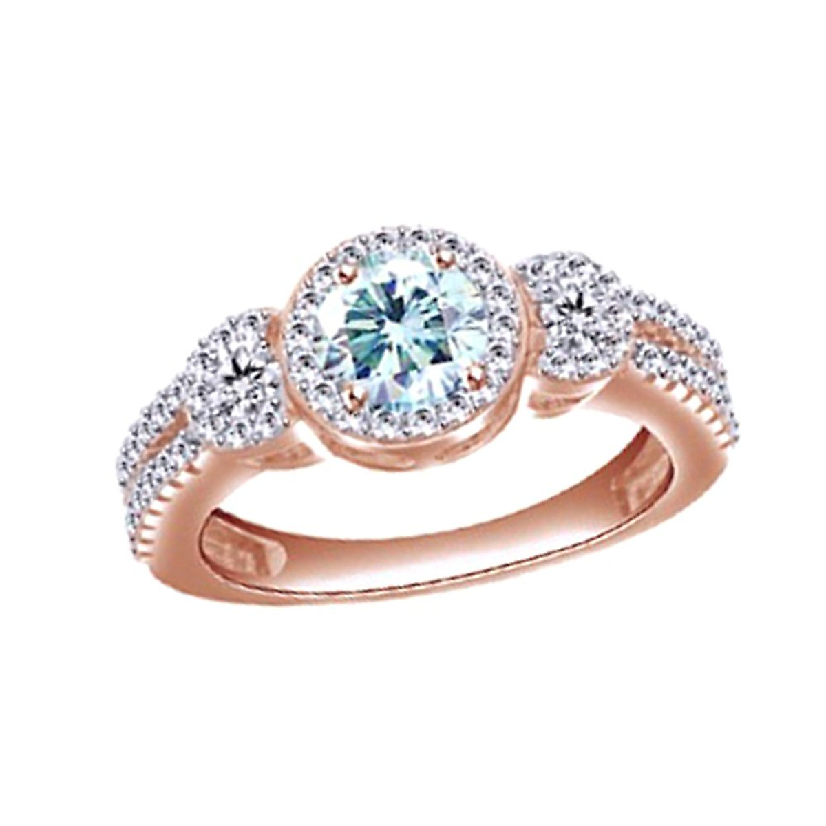 AFFY Green Moissanite & White Natural Diamond Engagement and Wedding Fashion Ring in 14k Rose Gold Over Sterling Silver (0.25 Cttw)