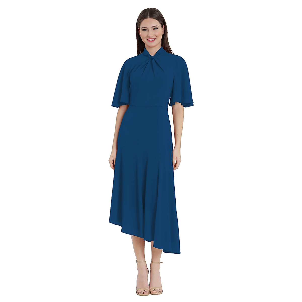 Maggy London Women's Sophisticated Twist Neck Detail Dress Workwear Office Career Occasion Event Guest of, Dark Denim