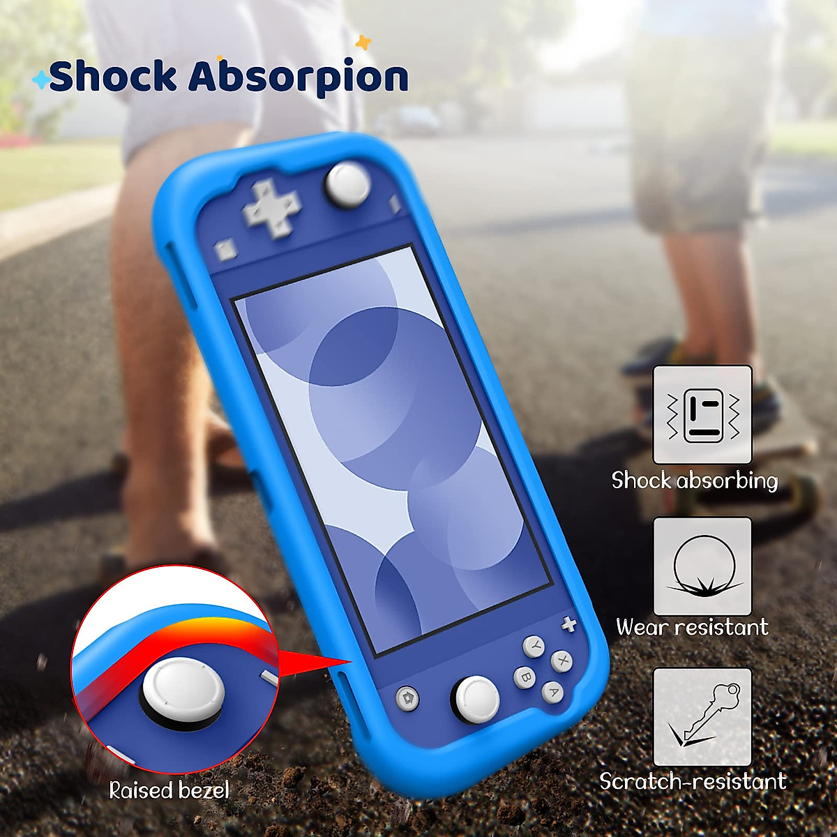 Fintie Case for Nintendo Switch Lite 2019 w/3 Game Card Slots - Soft Silicone [Shock Proof] [Anti-Slip] Protective Cover w/Ergonomic Grip Comfortable Grip Case for Switch Lite Console, Blue