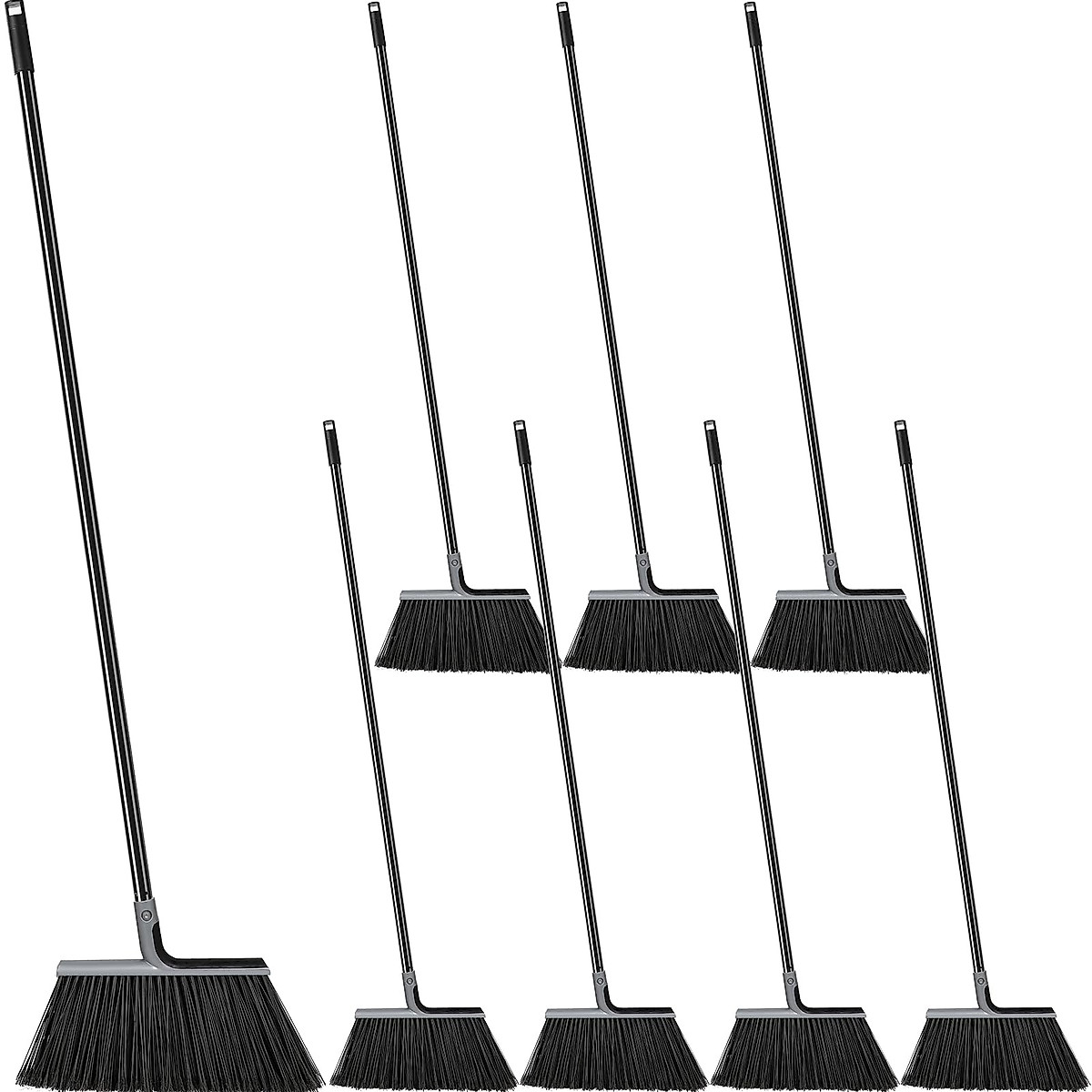 Roshtia 8 Pcs Heavy Duty Broom Set 58 Inch Outdoor Indoor Broom Commercial Stiff Broom with Long Handle Angle Broom Garage Broom Concrete Broom Outside Broom Outdoor Brooms for Sweeping Patio (Gray)