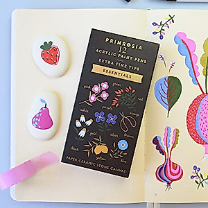 Primrosia Essentials 12 Extra Fine and 12 Medium Acrylic Paint Pens for Bullet Journaling, Drawing and Coloring