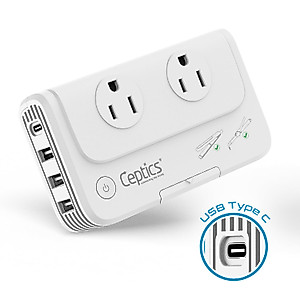 Ceptics 200 W Voltage Converter, Convert 220 V to 110V for Devices Like Curling Iron, Straightener, Chargers, Step Down World Power Plug - 4 USB PD 18W Fast Charging - EU/AU/UK/US Included