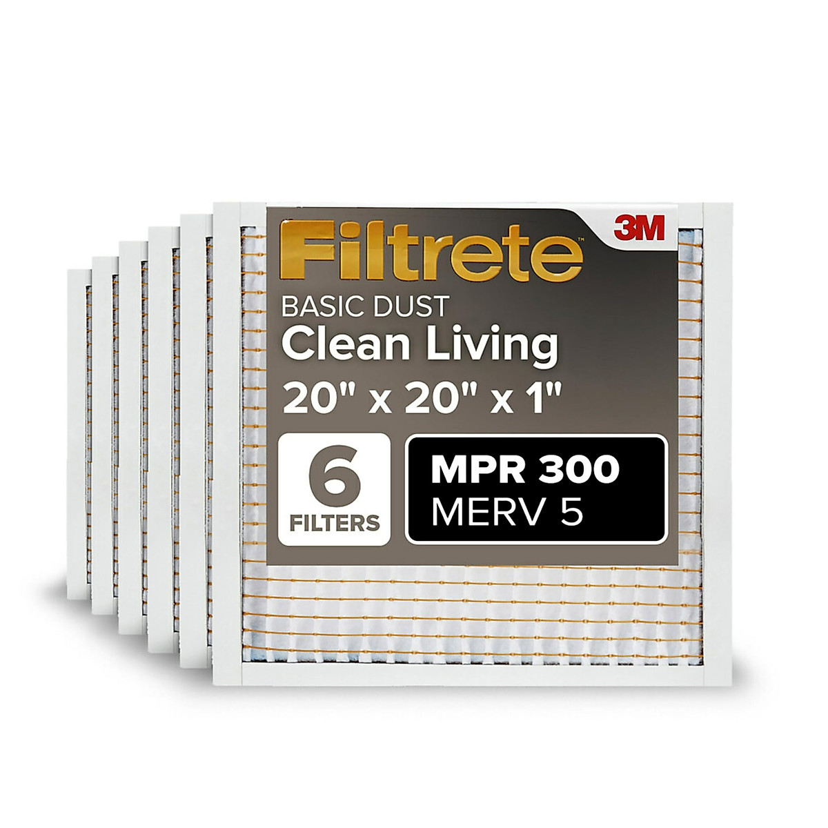 Filtrete 20x20x1 AC Furnace Air Filter, MERV 5, MPR 300, Capture Unwanted Particles, 3-Month Pleated 1-Inch Electrostatic Air Cleaning Filter, 6-Pack (Actual Size19.69x19.69x0.81 in)