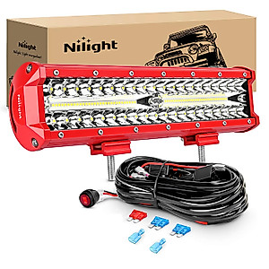 Nilight LED Light Bar 12 Inch Triple Row Spot Flood Combo Lights with Wiring Harness Kit for Fog Driving Work Lighting on Off-Road Truck SUV ATV UTV