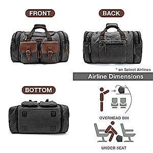 Wildroad 50L Travel Duffel Bag, Expandable Canvas Genuine Leather Duffle Bag Upgraded Overnight Weekender Bag Carry on Bag