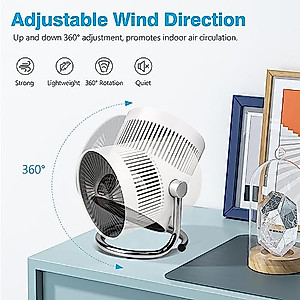 SISMEL Small Desk Fan, Quiet Bedside Rechargeable Fan with 3 Speeds, 360° Adjustment Portable Table Fan, 5 Inches Personal Mini Fan for Bedroom Home Office Outdoor Travel (White)