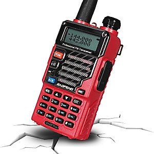 BAOFENG UV-5R+ Plus Two Way Radio, Long Range for Adults Rechargeable with Earpiece, Walkie Talkie for Outdoors, 144-148 420-450MHz, Qualette Series, Flame Red