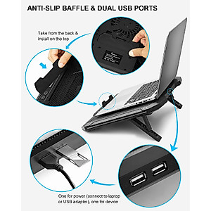 Laptop Cooling Pad with 5 Cooling Fans, Laptop Fan Cooling Pad for 14-17 Inch, Gaming Laptop Cooler Stand with 6 Height Adjustable, Notebook Cooler Pad with Two USB Port [2022 Version]