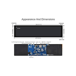 waveshare TOP1 11.9inch Capacitive Touch Screen LCD 320×1480 Pixels HDMI IPS Display Panel Computer Monitor Supports Raspberry Pi/Jetson Nano/Windows 11/10