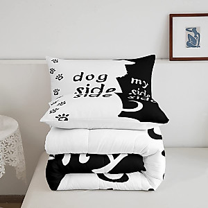 Erosebridal Dog Side and My Side Comforter Set King Size for Couple Women Girls Romantic Theme Bedding Black White Cute Dog Duvet Insert Teens Kids Kawaii Puppy Quilt Bedroom Decor Bedding